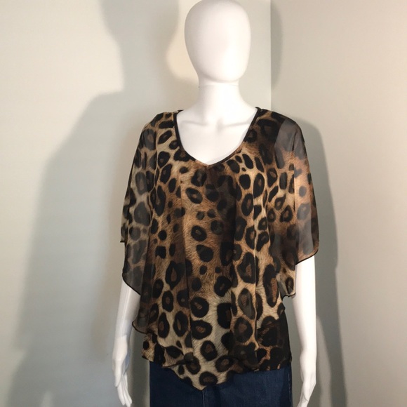 Adele & May | Tops | Adele May Leopard Print Sheer Overlay Top Blouse ...